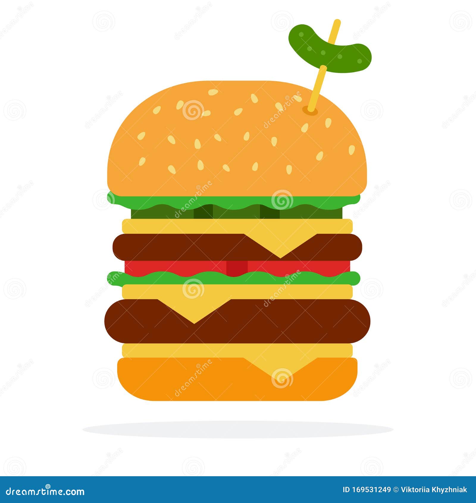 Double Burger Include Cutlet, Tomato, Cucumber And Salad With Rays ...