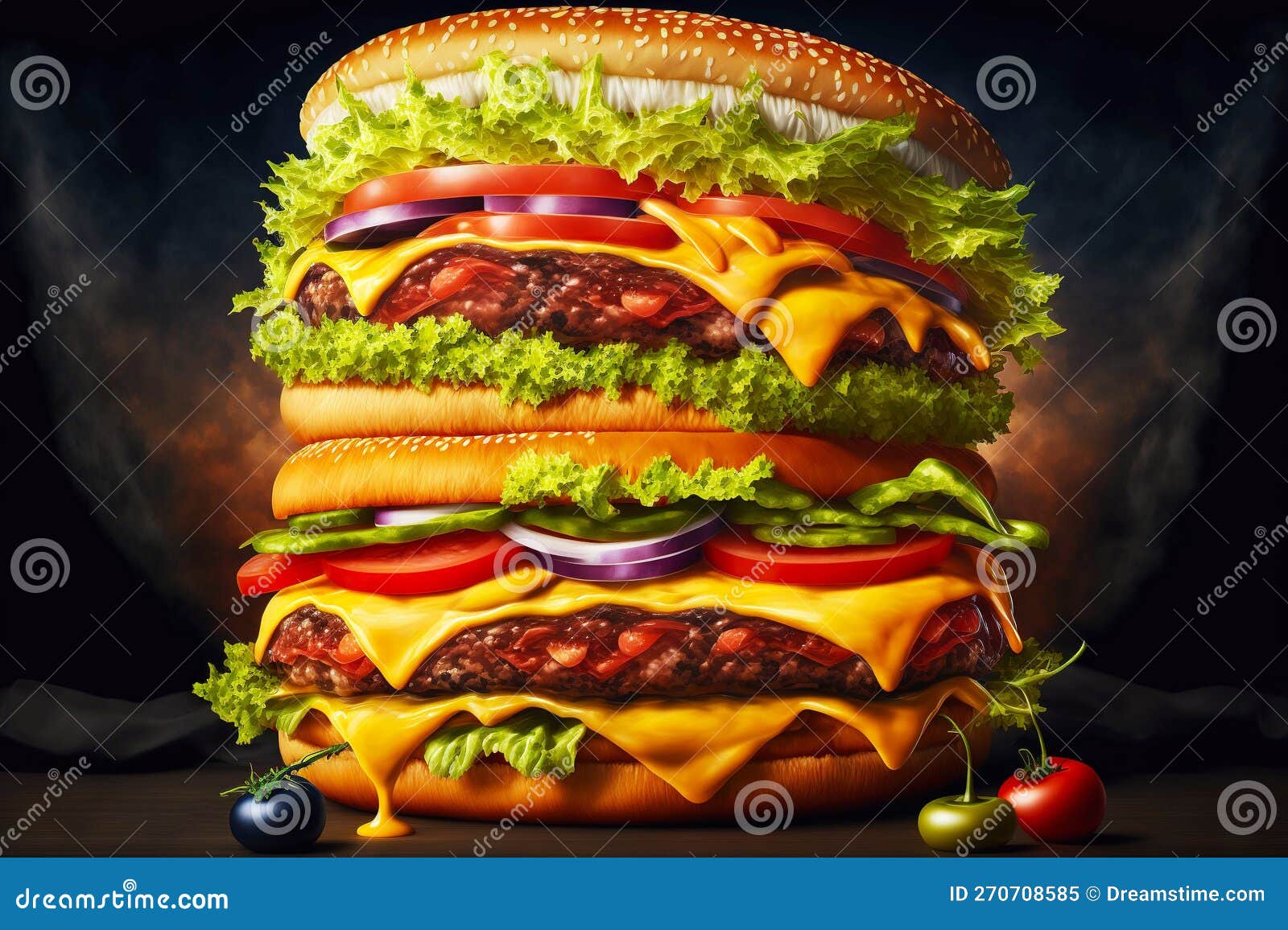 Double Burger with Cheese, Onion and Beef for Large Portion of Fast ...