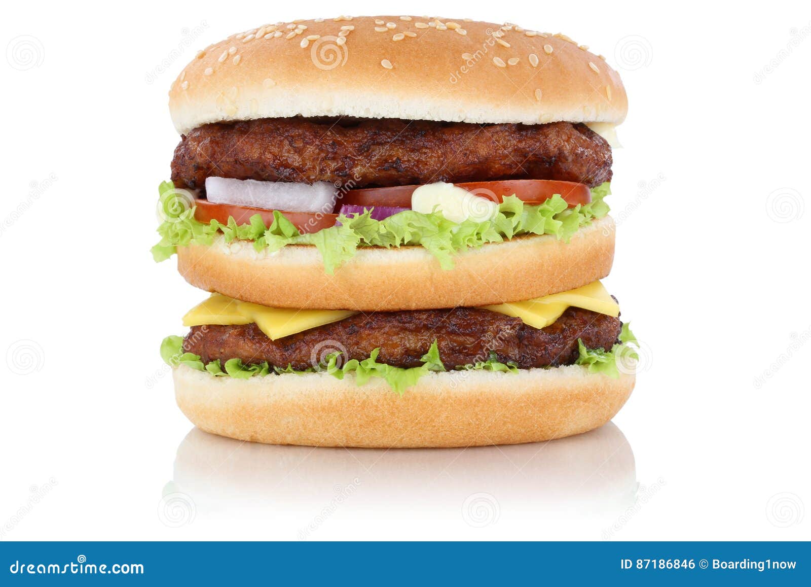 Double Burger Hamburger Cheese Isolated Stock Photo - Image of meat ...
