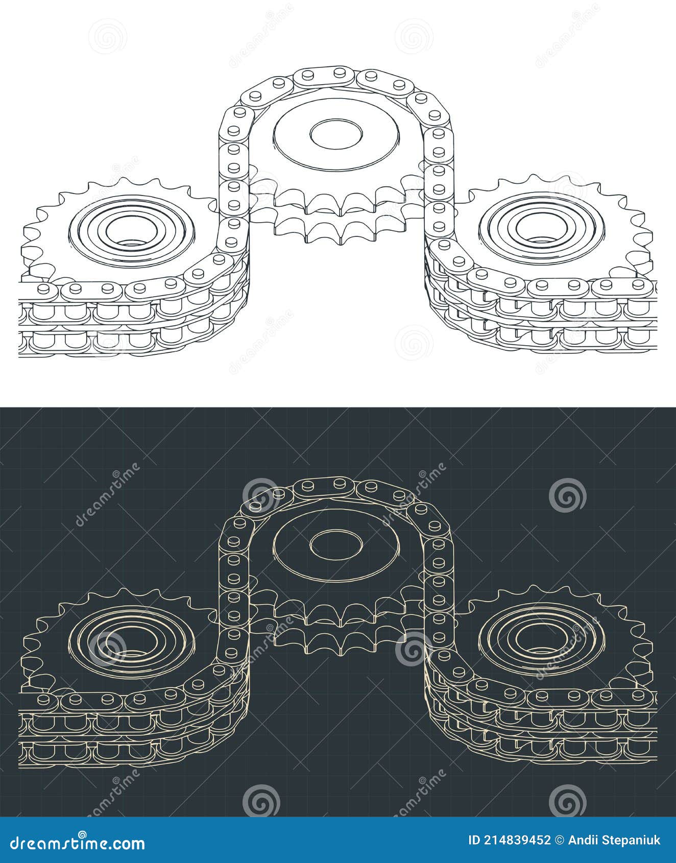 Chain Drive And Gears Isometric Blueprints Vector Illustration ...