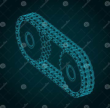 Double Chain Drive Isometric Technical Drawing Stock Illustration ...