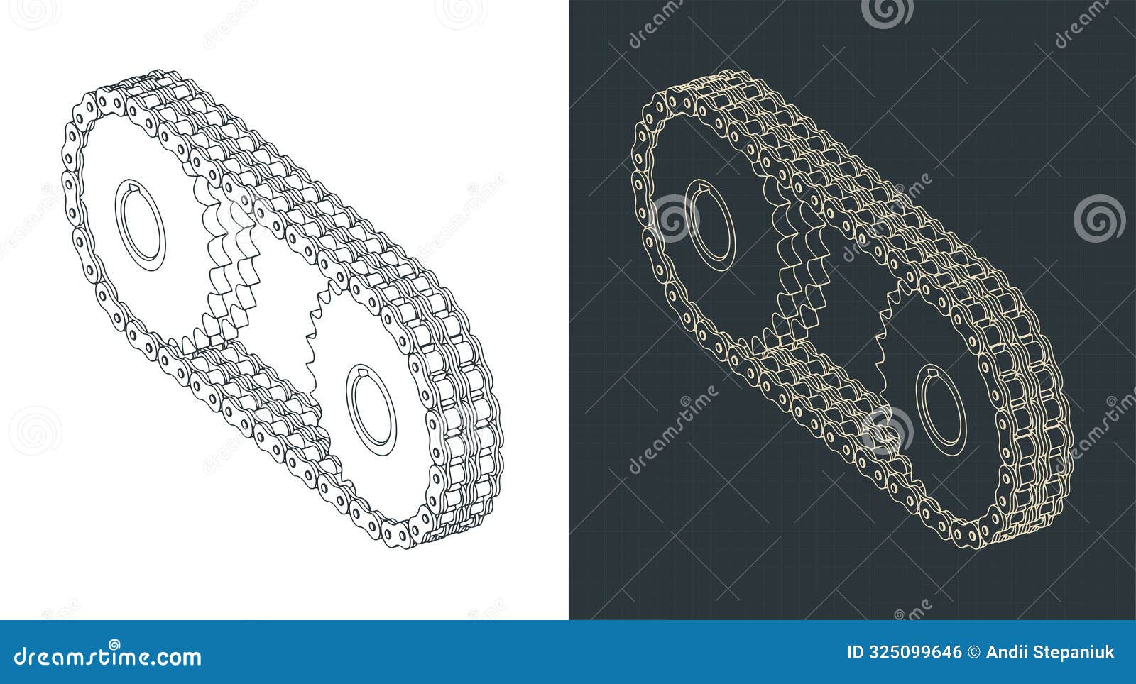 Double Chain Drive Isometric Technical Drawings Stock Illustration ...