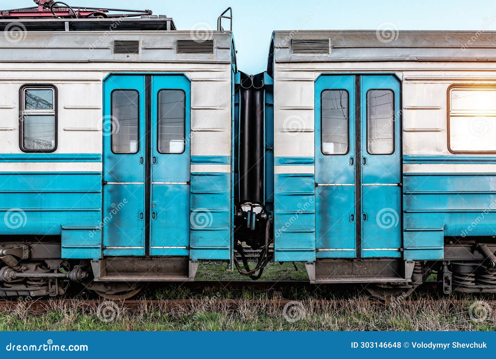 Double Closed Automatic Doors of Blue Suburban Train Stock Photo ...