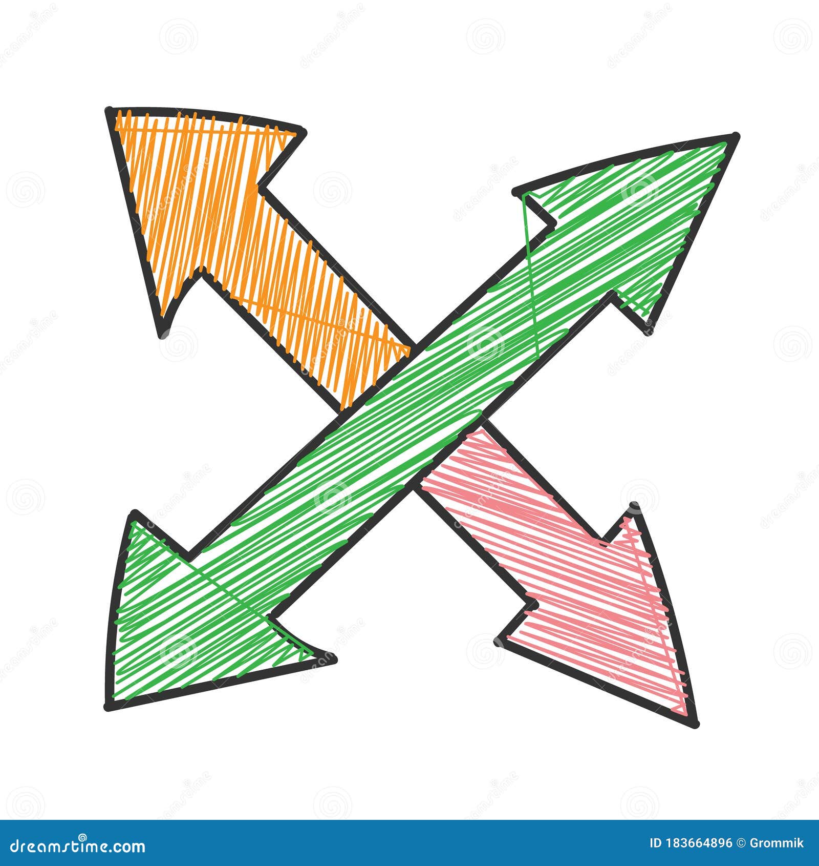 Double Cross Arrow with Shading in the Style of Doodle. Vector Drawing ...