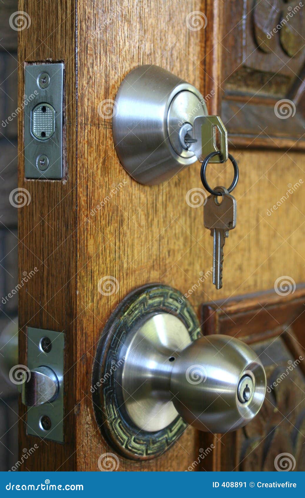 Double Deadlocked Door Security Stock Image - Image of locked, open: 408891
