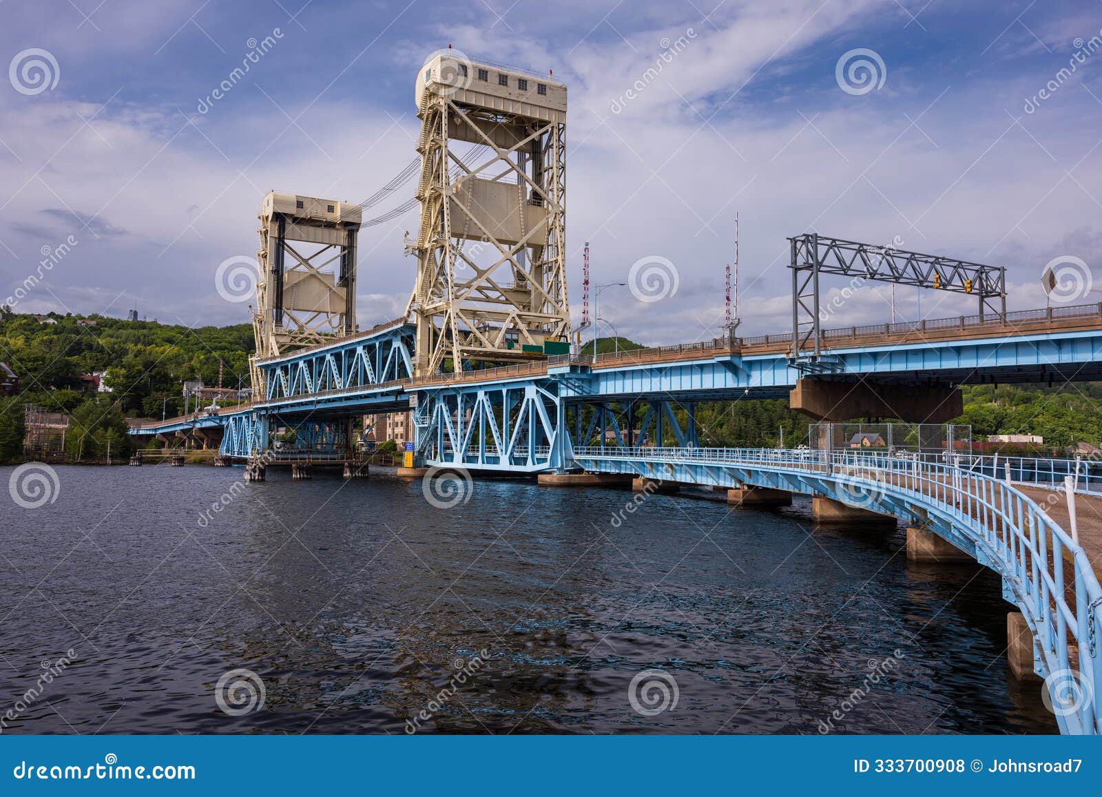 A Double Deck Lift Bridge Crossing a River Stock Photo - Image of ...