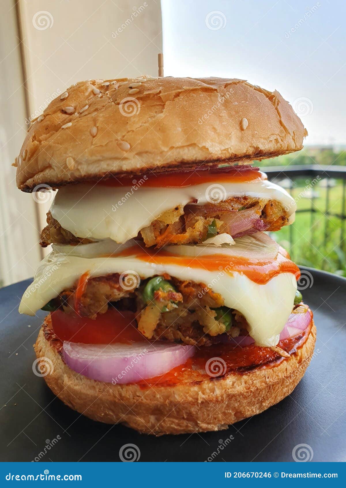 Double Decker Burger stock photo. Image of veggieburger - 206670246