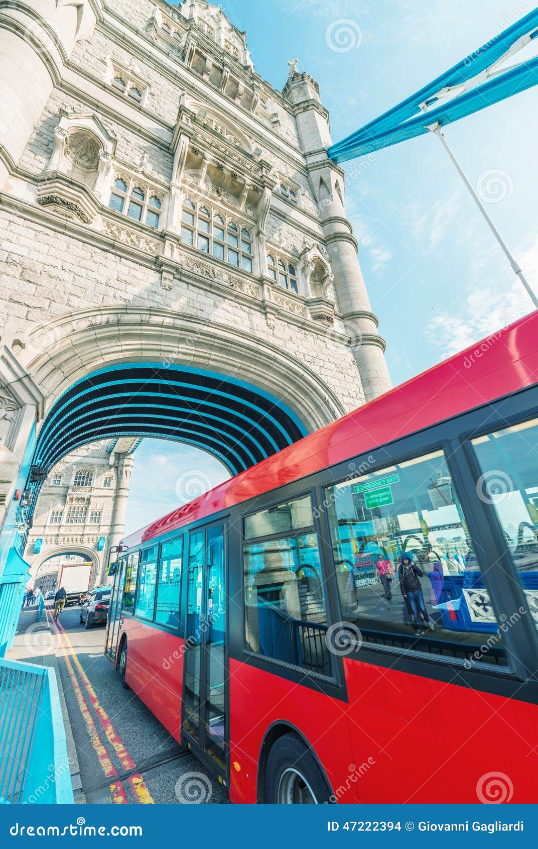 Double Decker Bus Crossing Crowded Tower Bridge - London Stock Photo ...