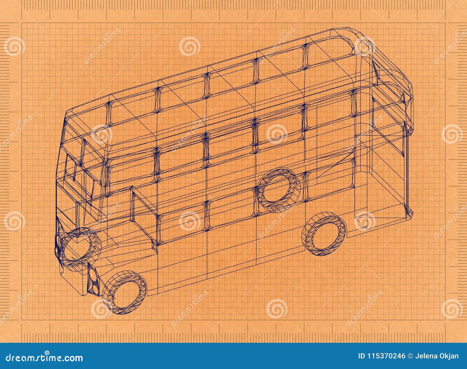 Double-decker Bus - Retro Blueprint Stock Illustration - Illustration ...