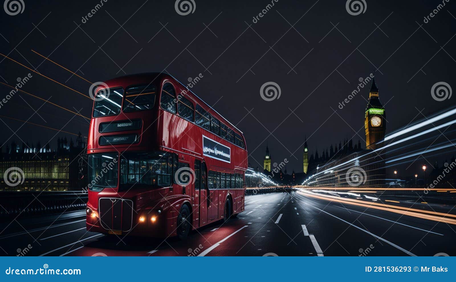 Double Decker Bus on the Road at Night, London. Stock Illustration ...