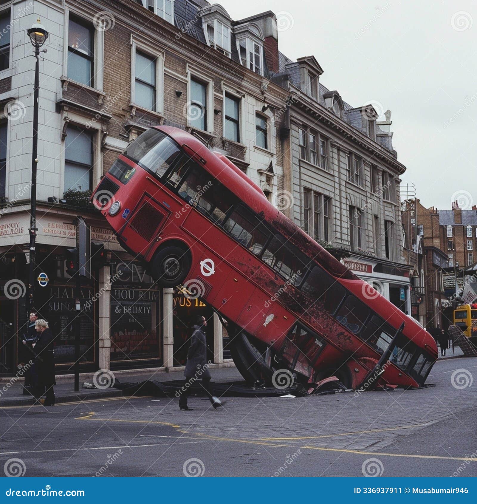 Double Decker Bus on Top of a Business Building, a Unique Sight Stock ...