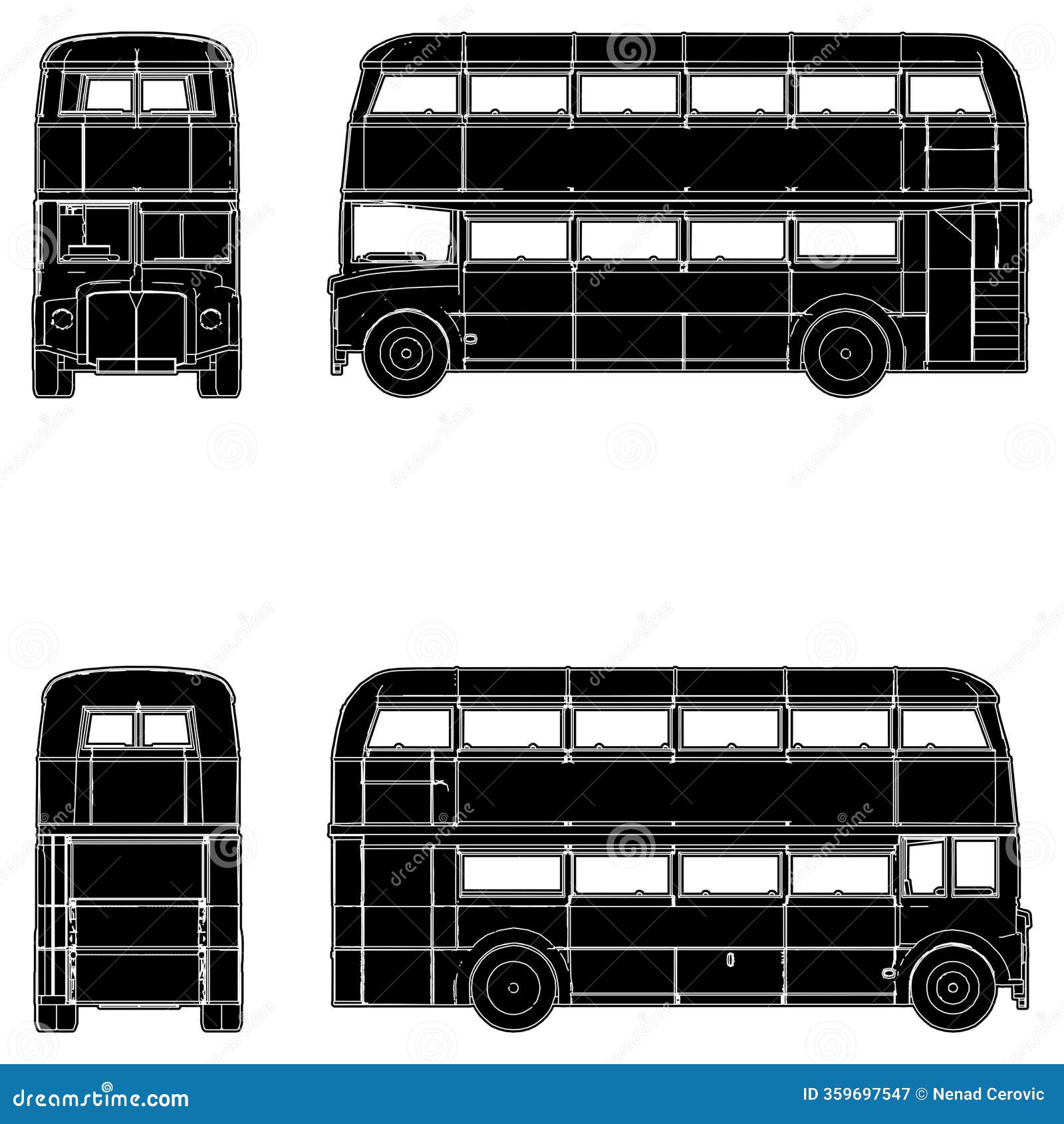 Double Decker Bus With Tourists On Rooftop In Flat Vector Illustration ...