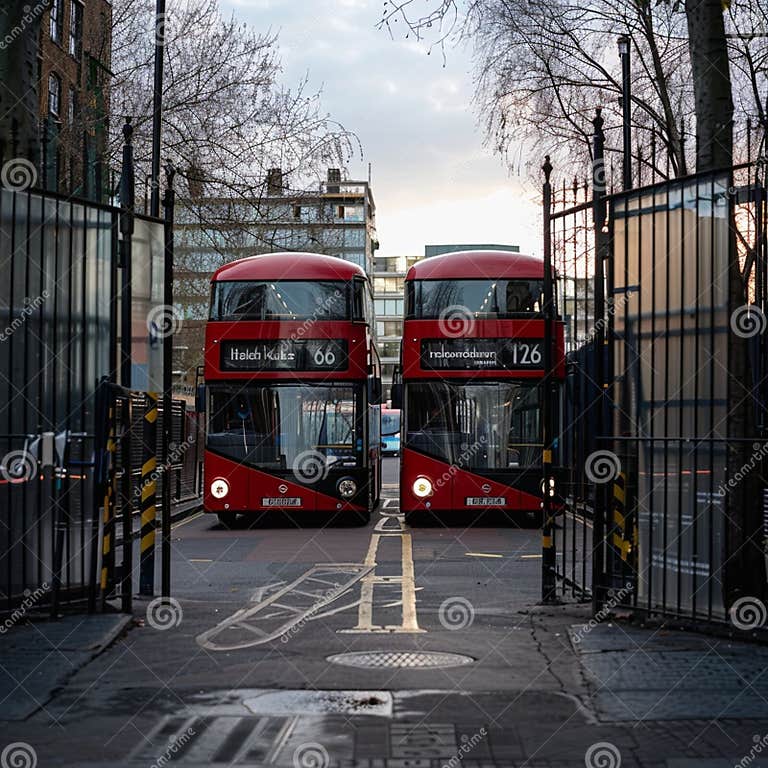 Double-decker Buses Awaiting at a Secluded Bus Stop Behind a Closed ... Double-decker Buses Awaiting at a Secluded Bus Stop Behind a Closed ...