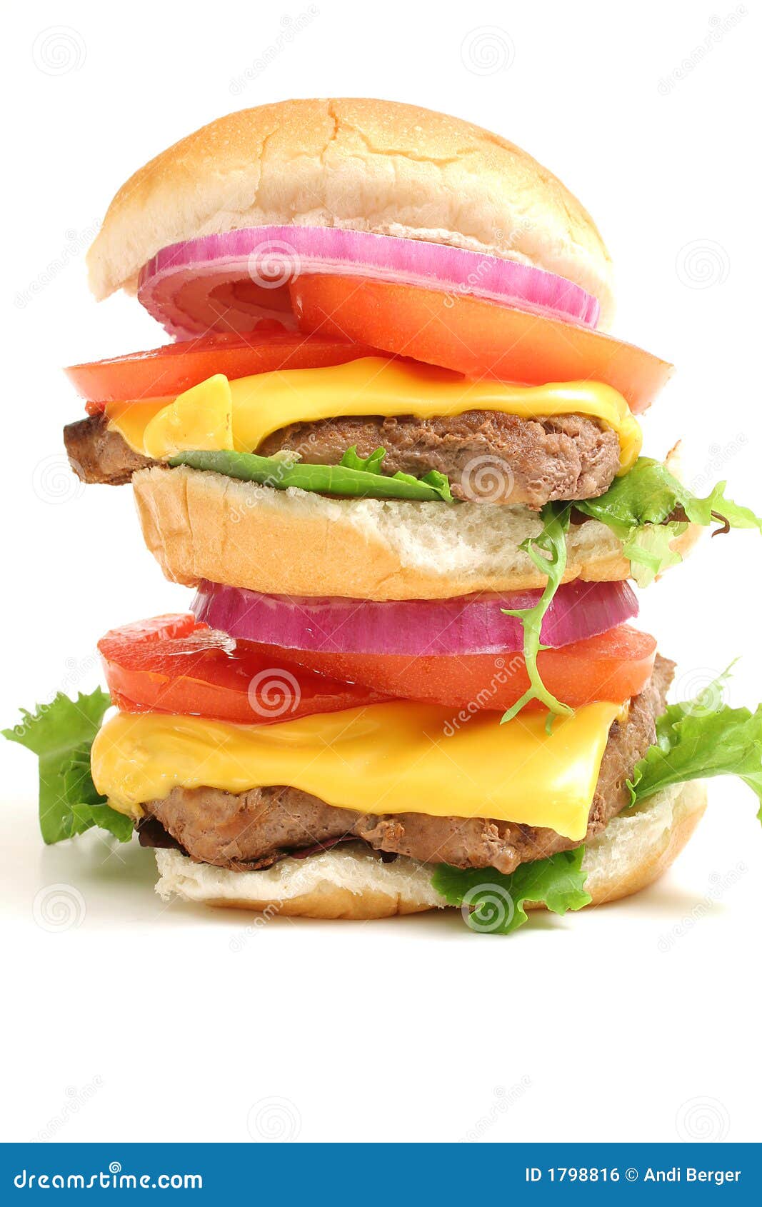 Double Decker Cheeseburger White Upclose Stock Photo - Image of onion ...