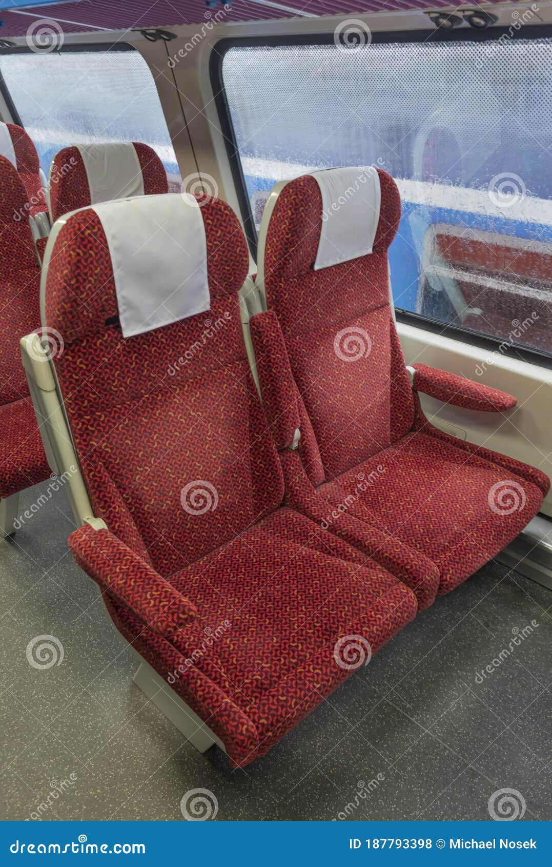 Electric Multiple Unit Interior with Red Seat in First Class Coach ...