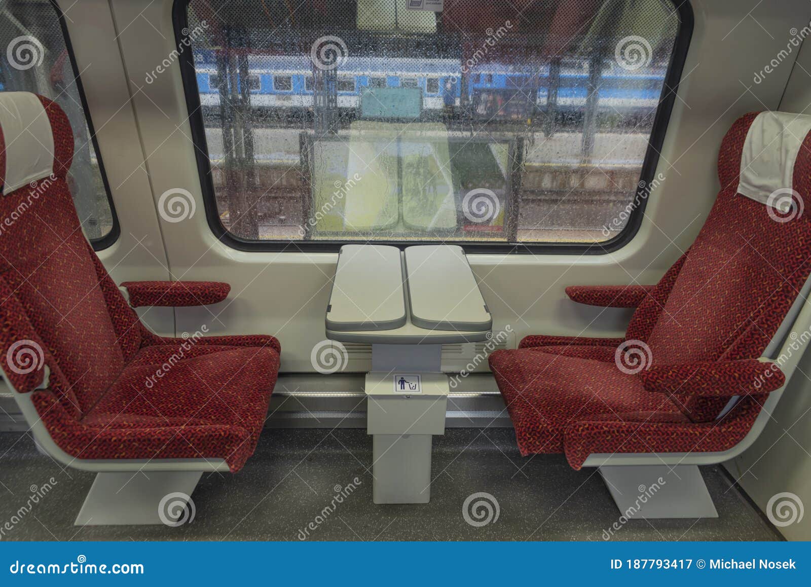 Electric Multiple Unit Interior with Red Seat in First Class Coach ...
