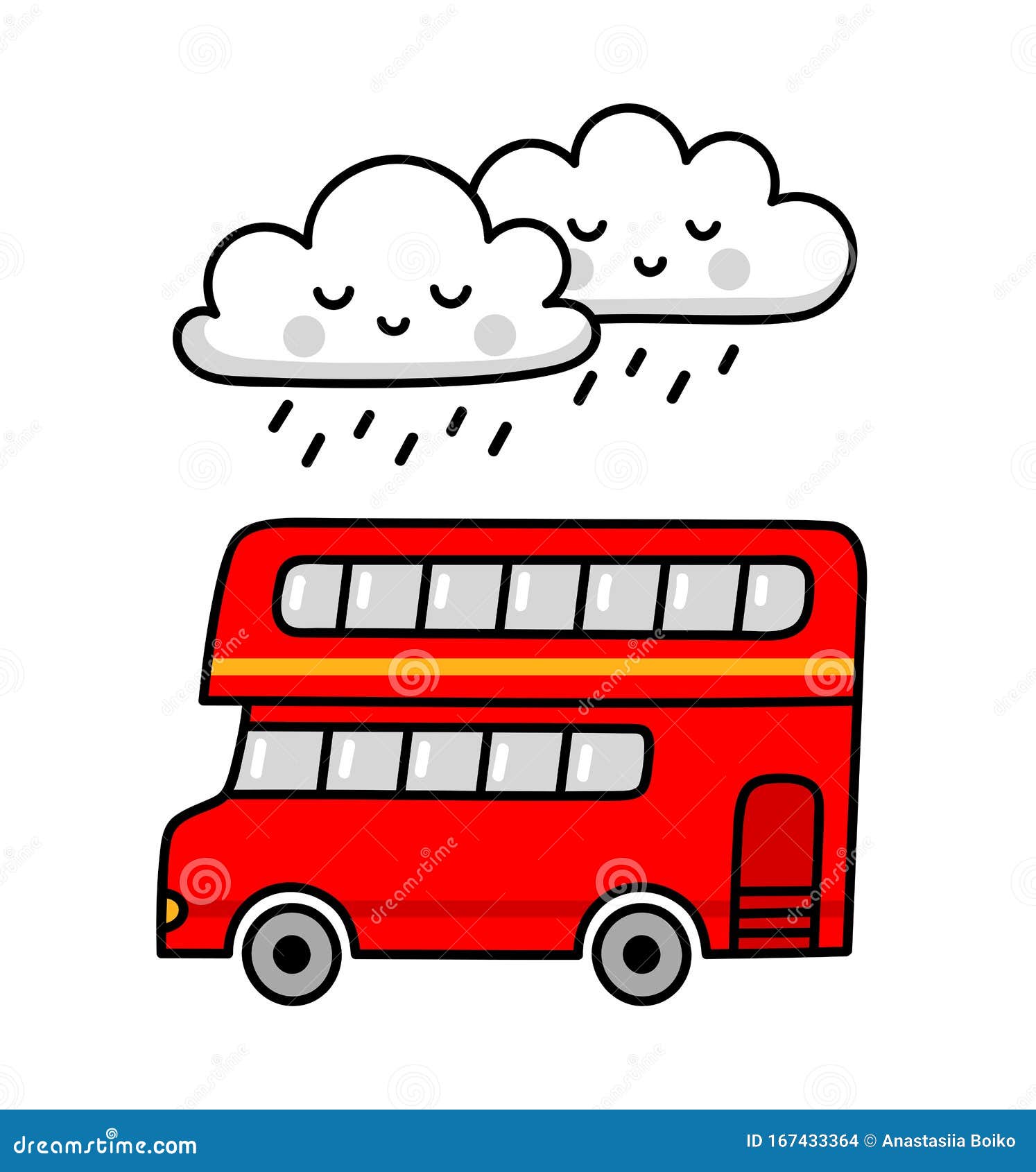 Double-decker Red English Bus in the Rain. Stock Vector - Illustration ...