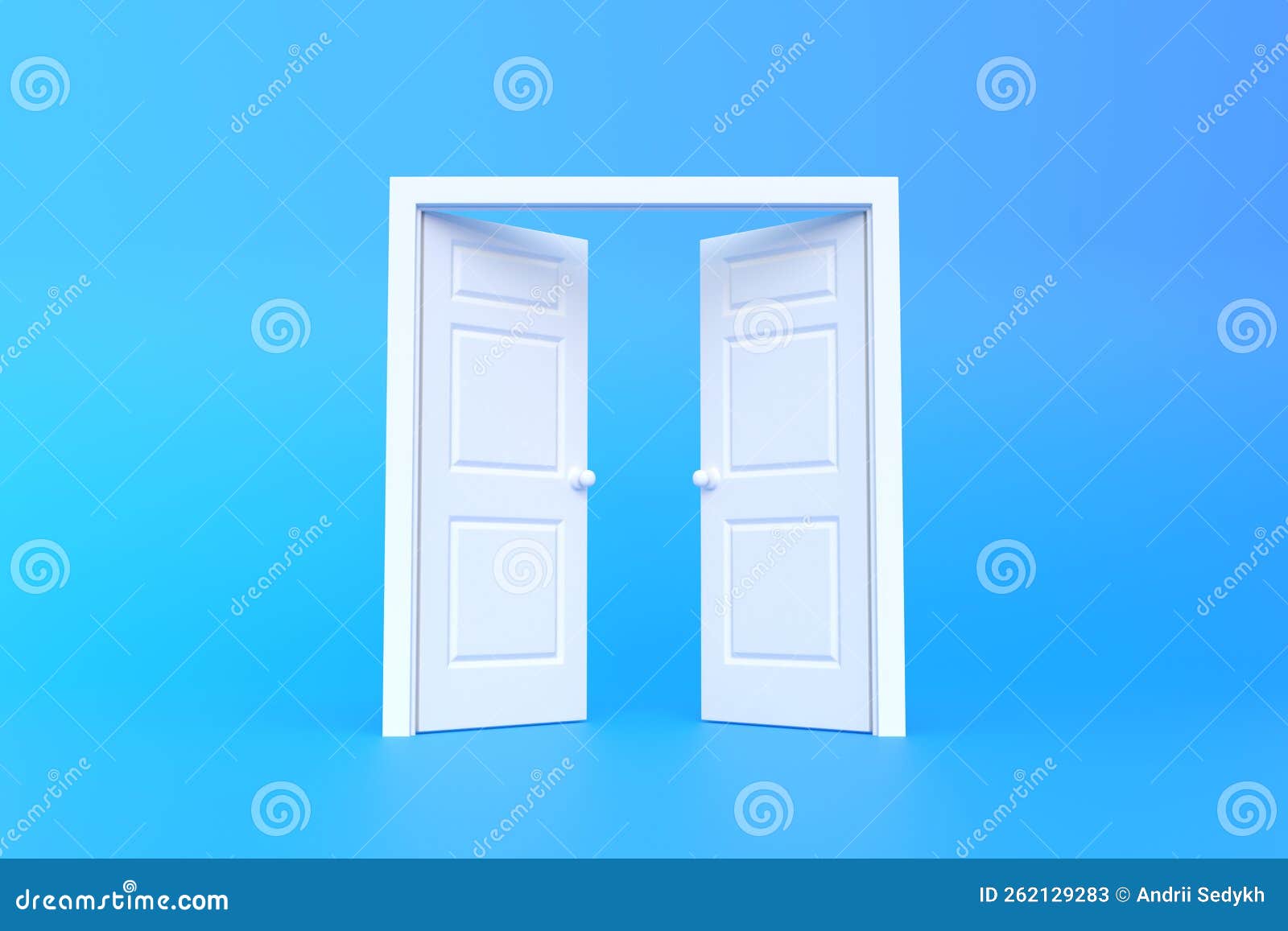 Double Door Open in Blue Background Room Stock Illustration ...