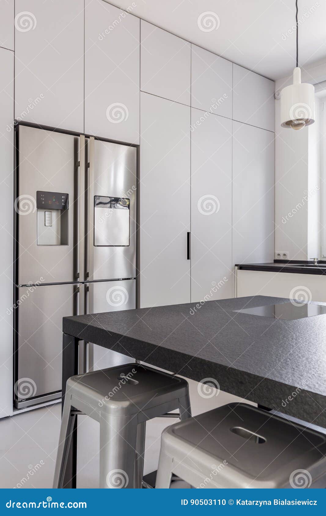 Double Door Refrigerator in Modern Kitchen Stock Photo - Image of ...