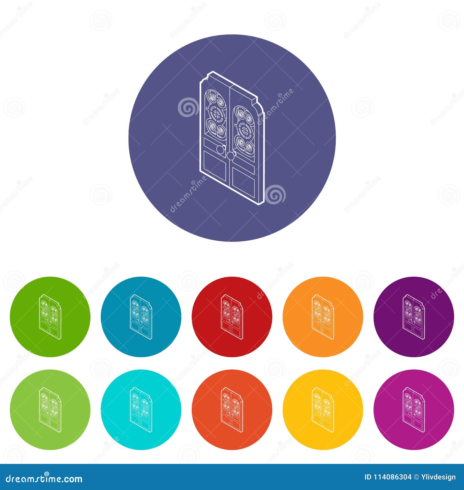 Double Doors Icons Set Vector Color Stock Vector - Illustration of ...