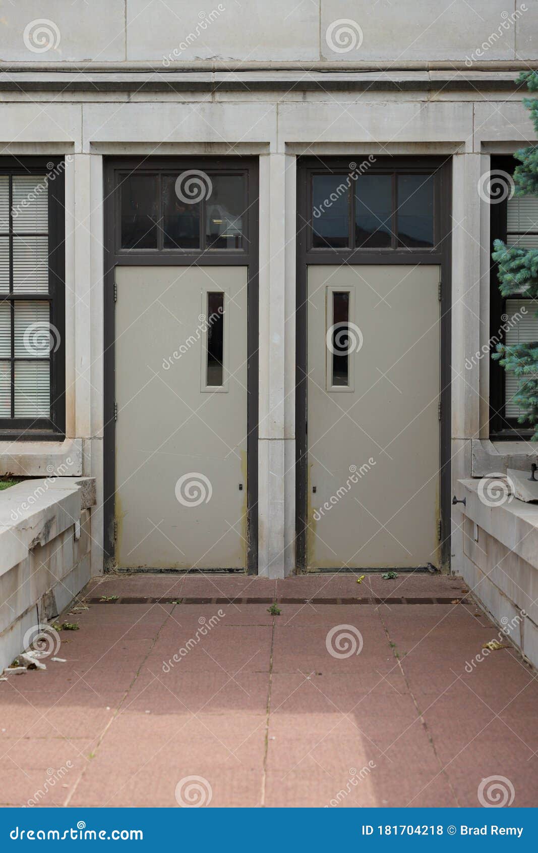 Double doors with windows stock photo. Image of industrial - 181704218