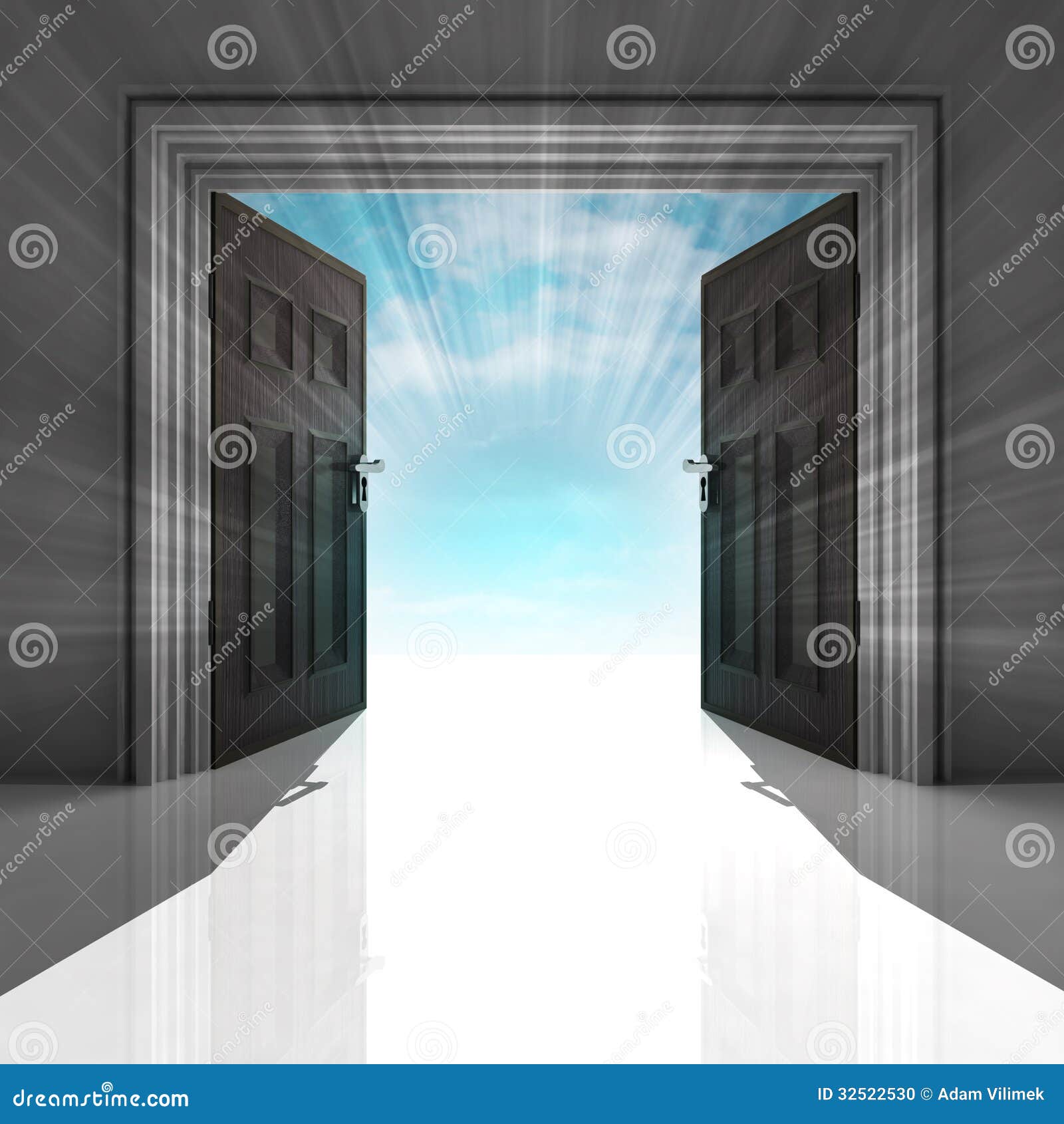 Double Doorway with Blue Sky and Flare Stock Illustration ...