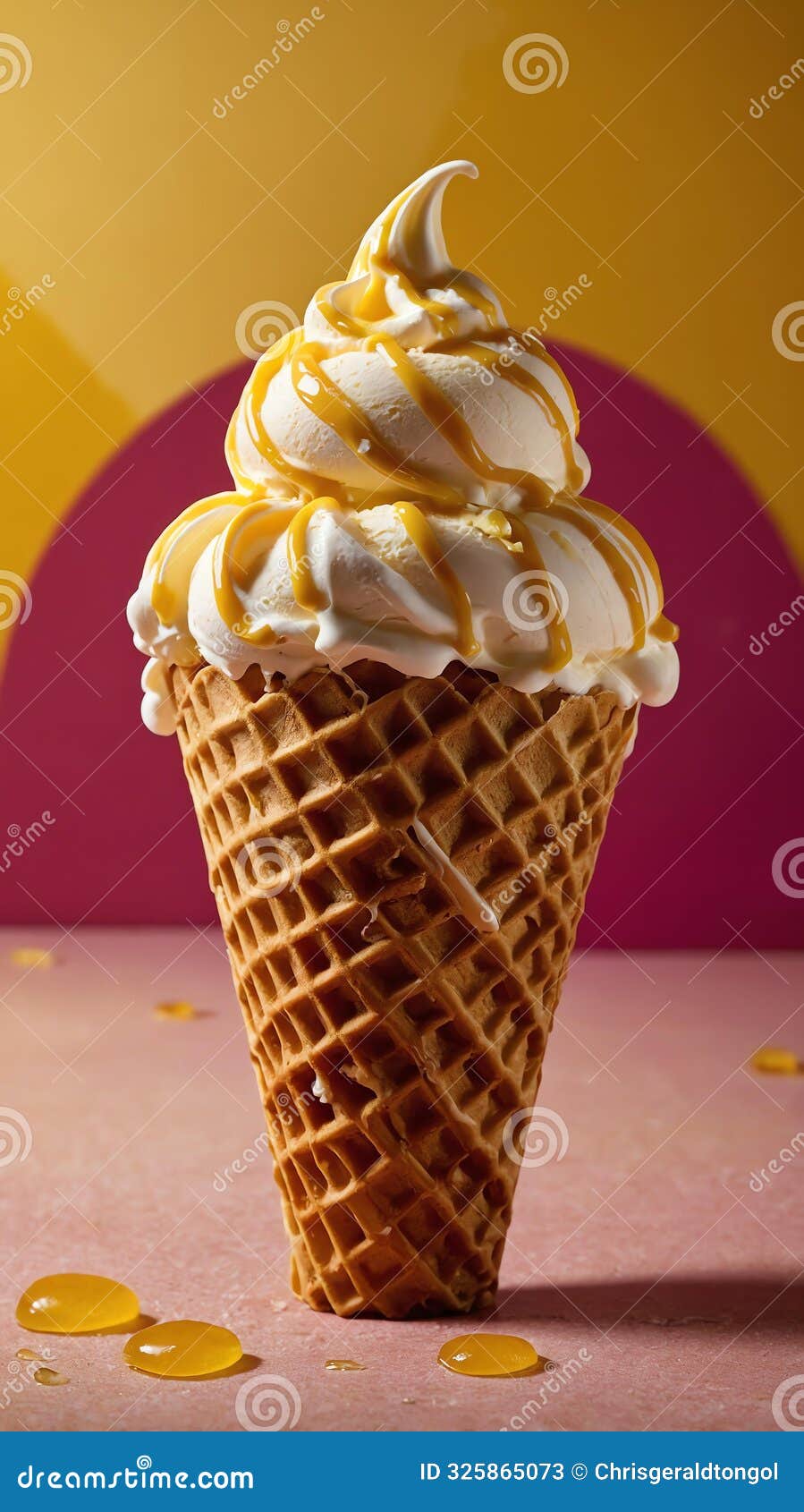 A Double Dutch Ice Cream Cone With A Bright Gold Backg Ai Generated ...
