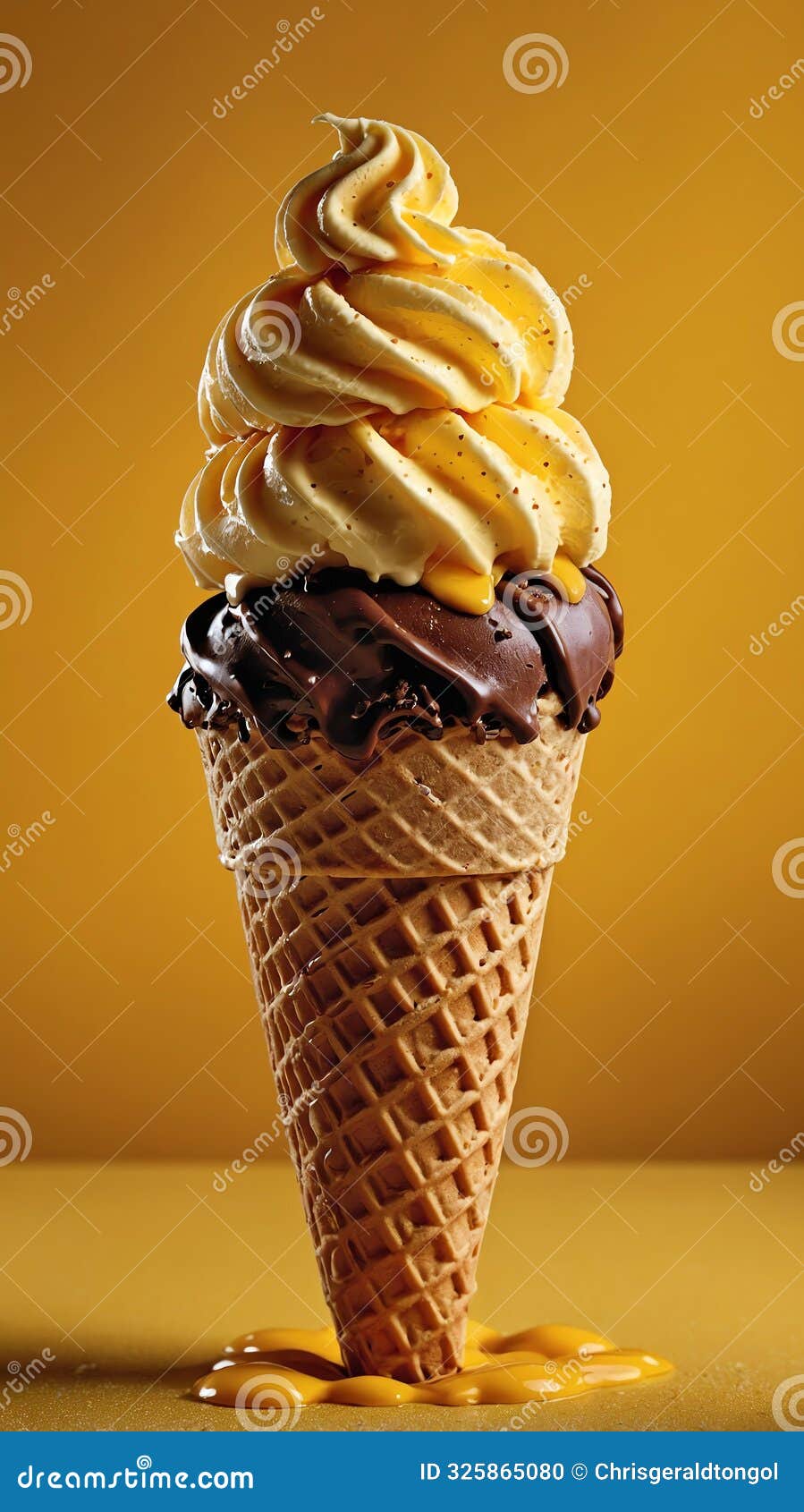A Double Dutch Ice Cream Cone With A Bright Gold Backg Ai Generated ...