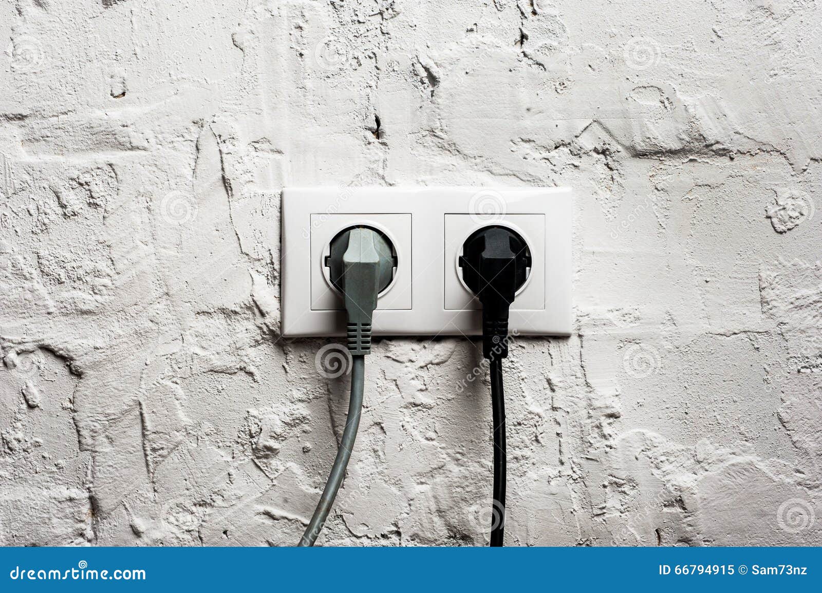 Double Electrical Socket with Plugged Cables Stock Image - Image of ...