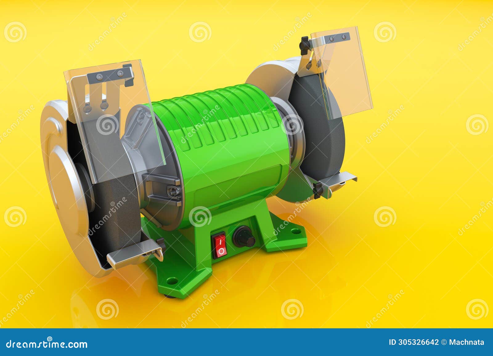 Double Ended Grinding Machine on Yellow Backdrop. 3D Rendering Stock ...
