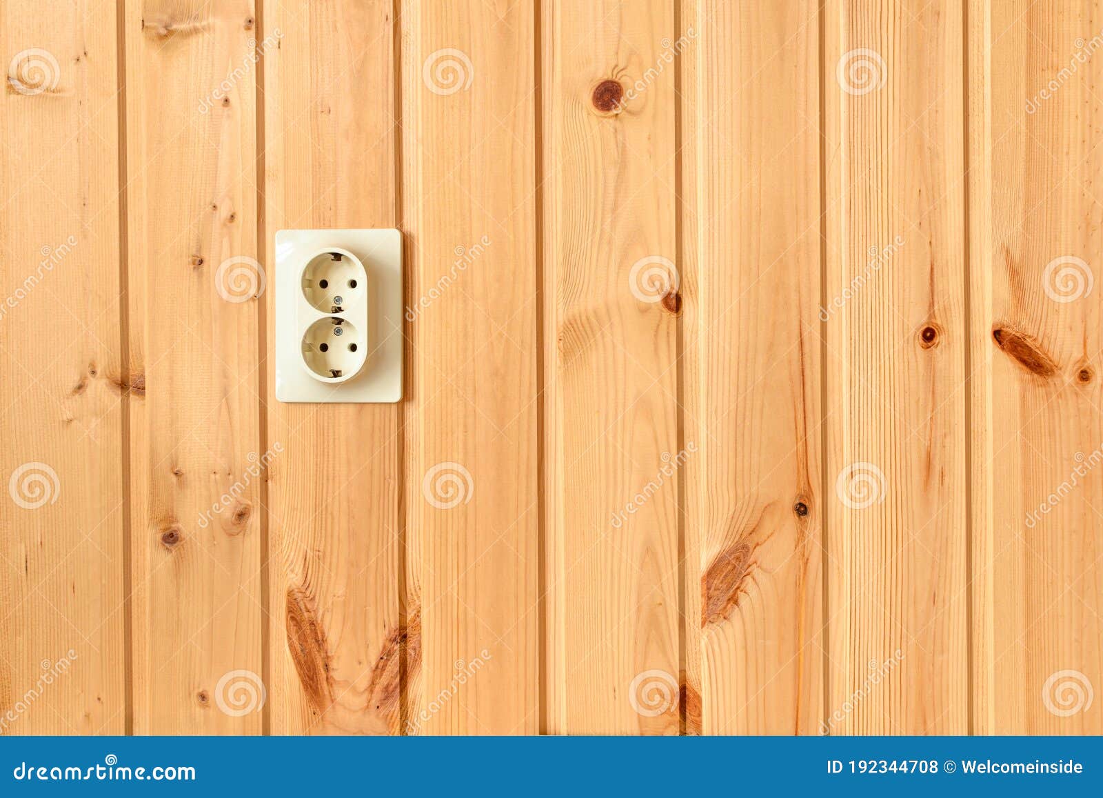 Double European Socket AC 230V Voltage on Wooden Plank Wall Stock Photo ...
