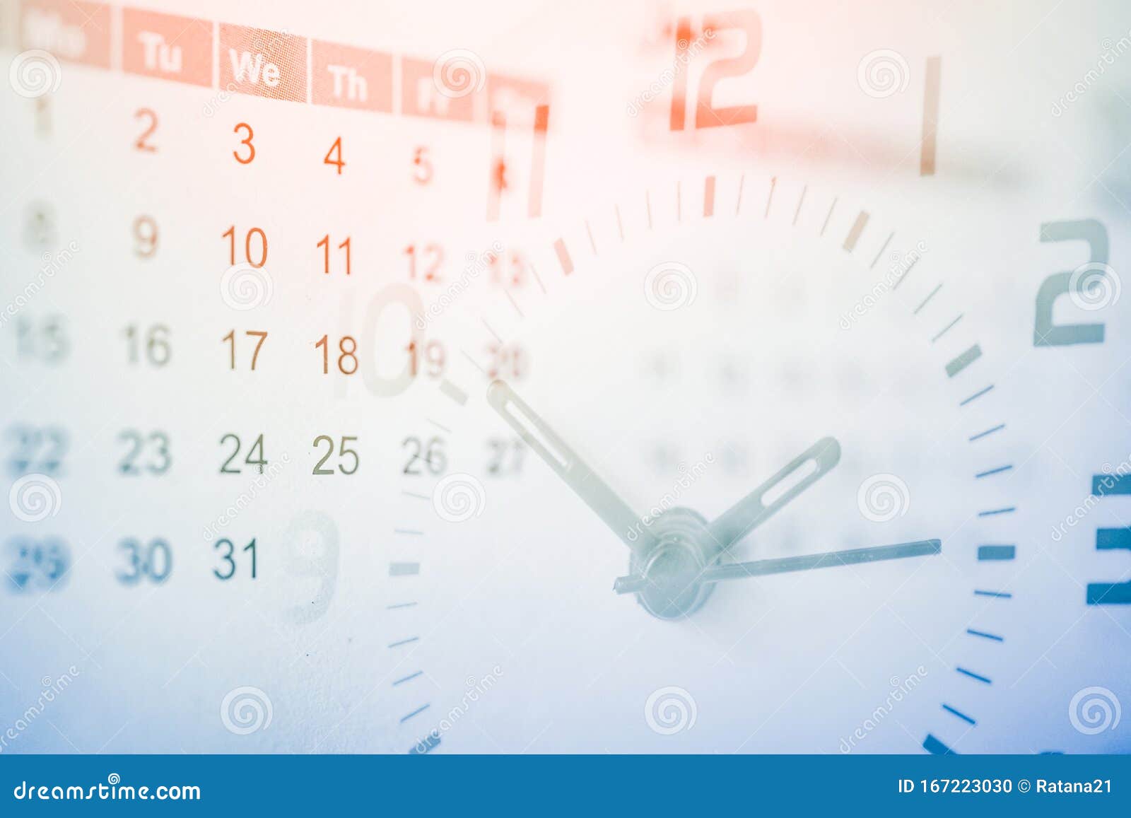 Double Exposure of Analog Clock and Calendar , Time Passing Concept ...