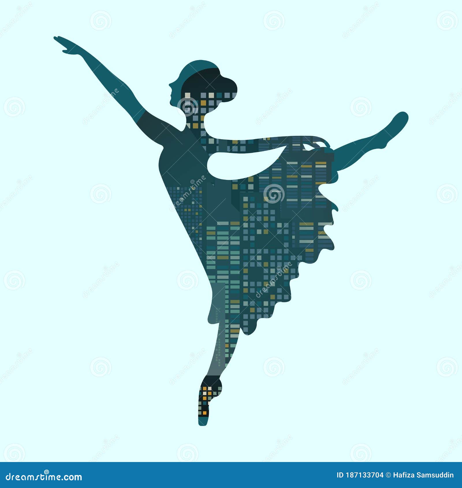 Double Exposure of Ballet Dancer. Vector Illustration Decorative Design ...