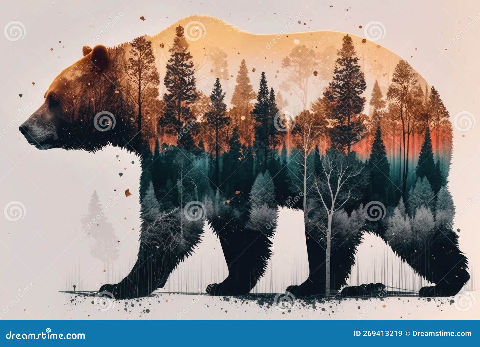 Double Exposure Bear and Forest. Stock Image - Image of pine, landscape: 269413219