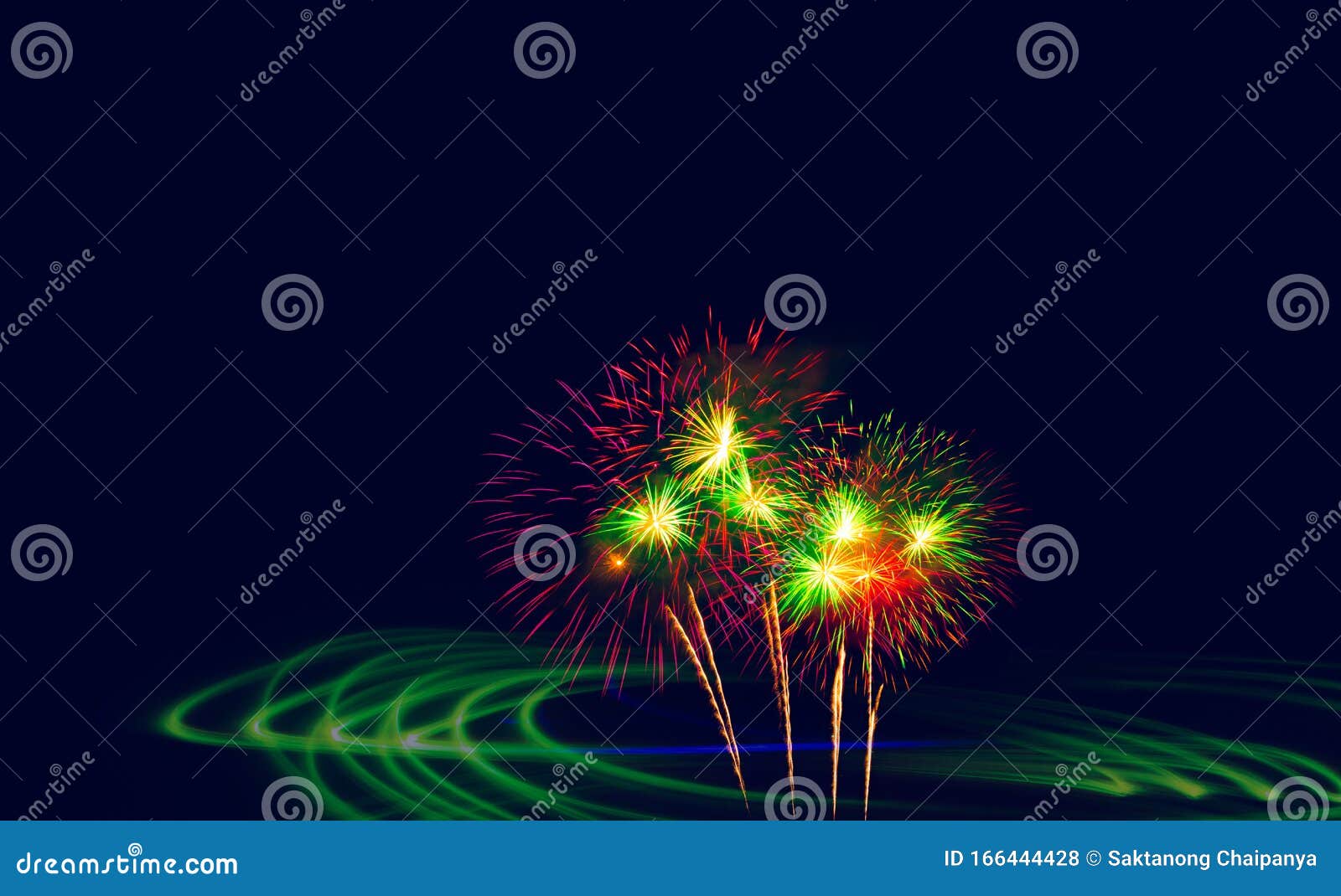 Double Exposure Beautiful Fireworks and Night Motion Green Lights Stock ...