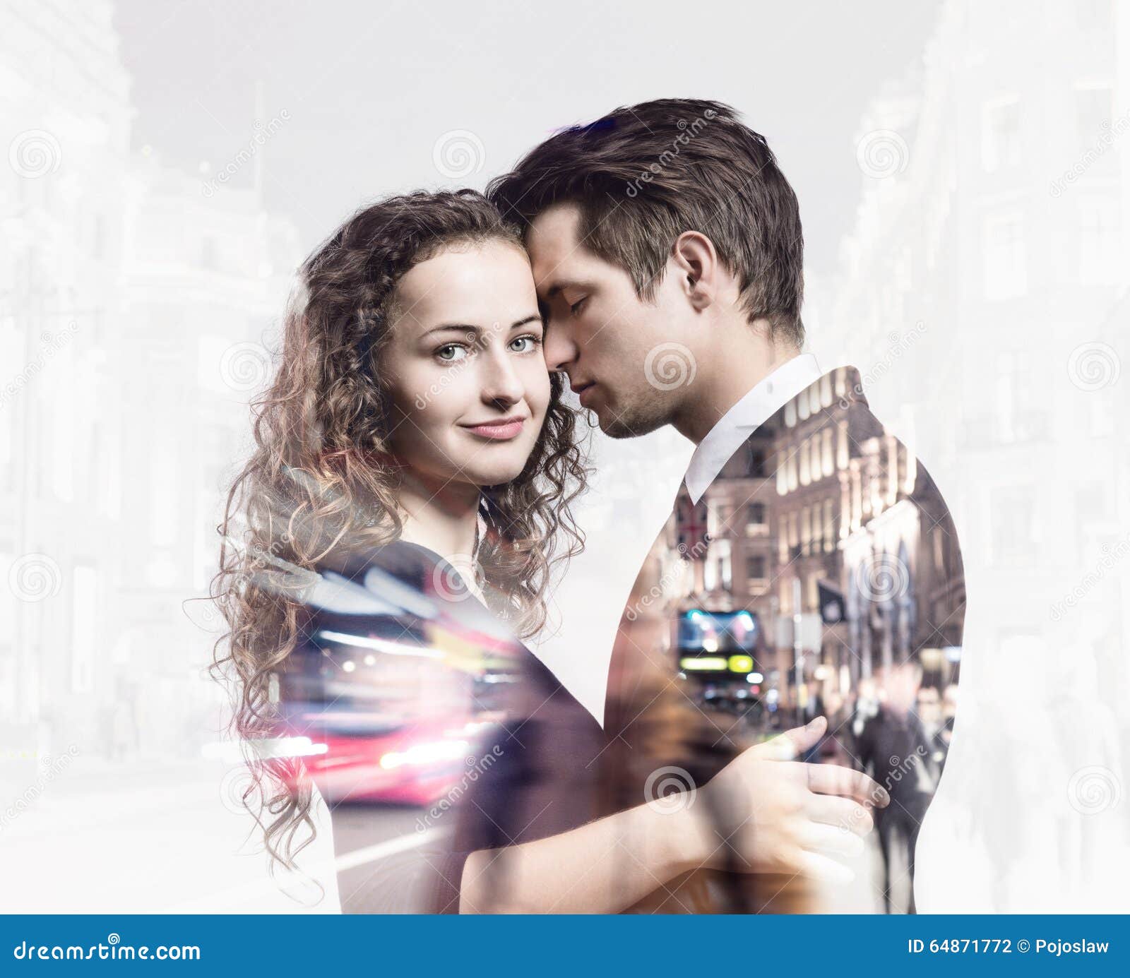 Double Exposure of Beautiful Young Couple Stock Photo - Image of ...