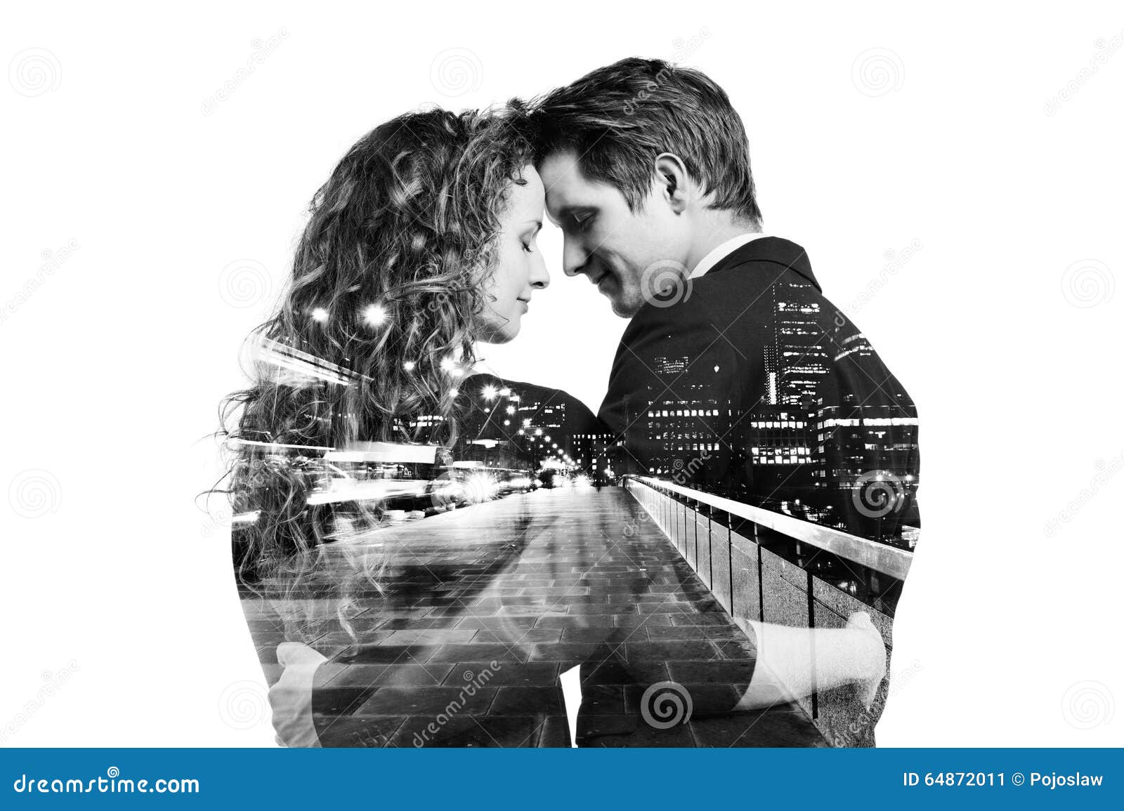 Double Exposure of Beautiful Young Couple Stock Image - Image of city ...