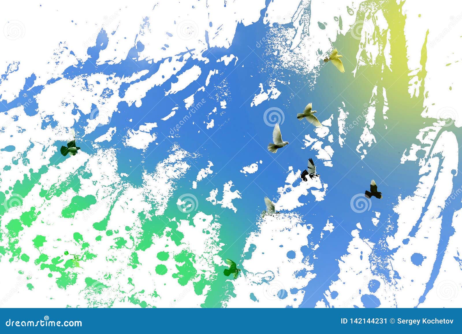 Double Exposure with Birds Against a Blue Sky .Spring Background Stock ...