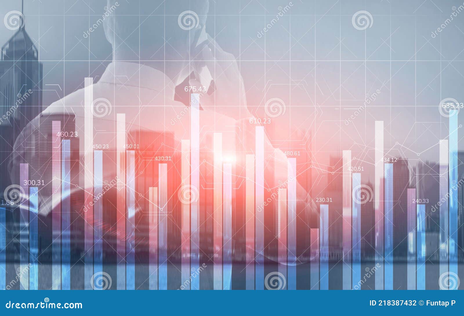 Double Exposure Blue Chart Financial Graphs and Diagrams Stock ...