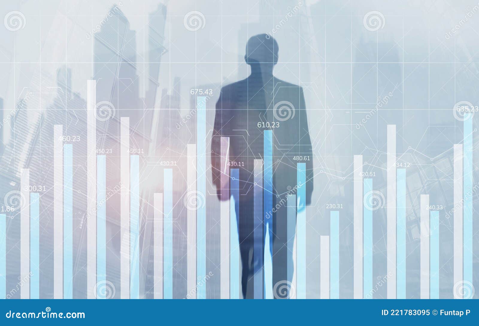 Double Exposure Blue Chart Financial Graphs and Diagrams Stock Image ...