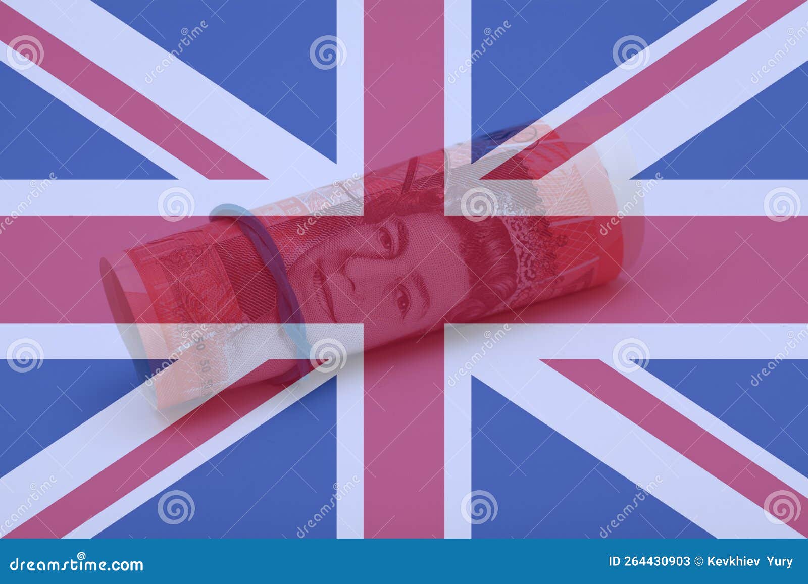 Double Exposure of British Flag and Pound Sterling Banknote. Stock ...