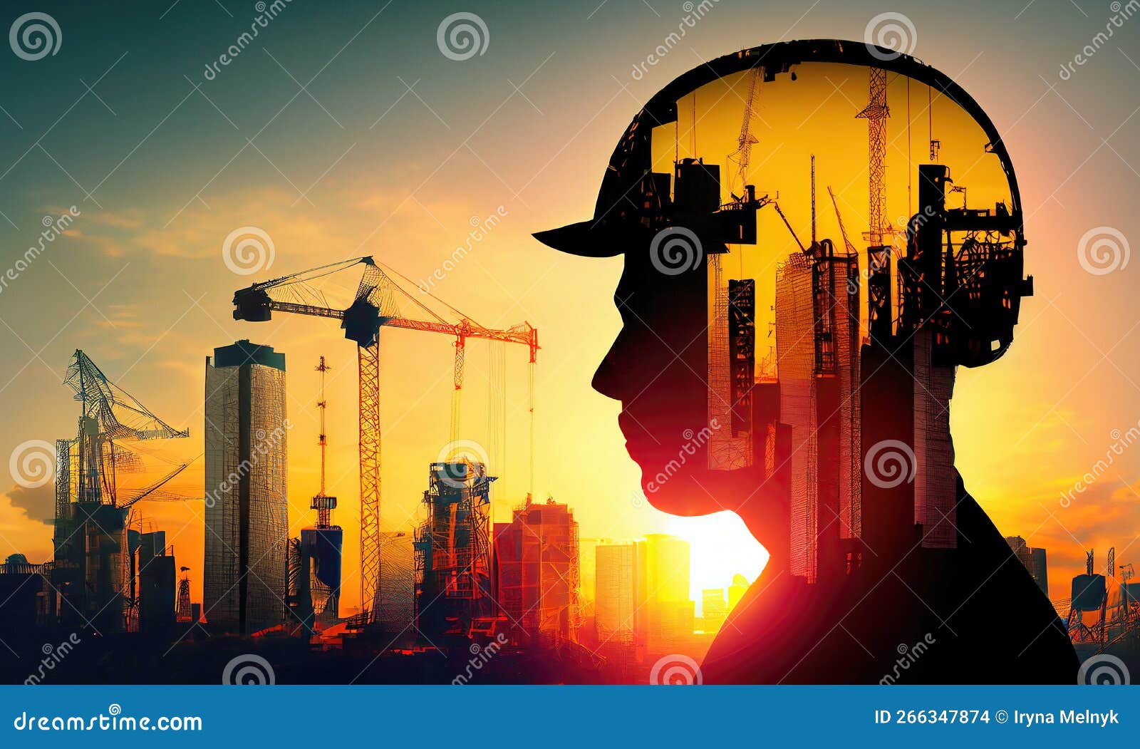 Double Exposure Of Builder Silhouette And Construction Works Poster ...