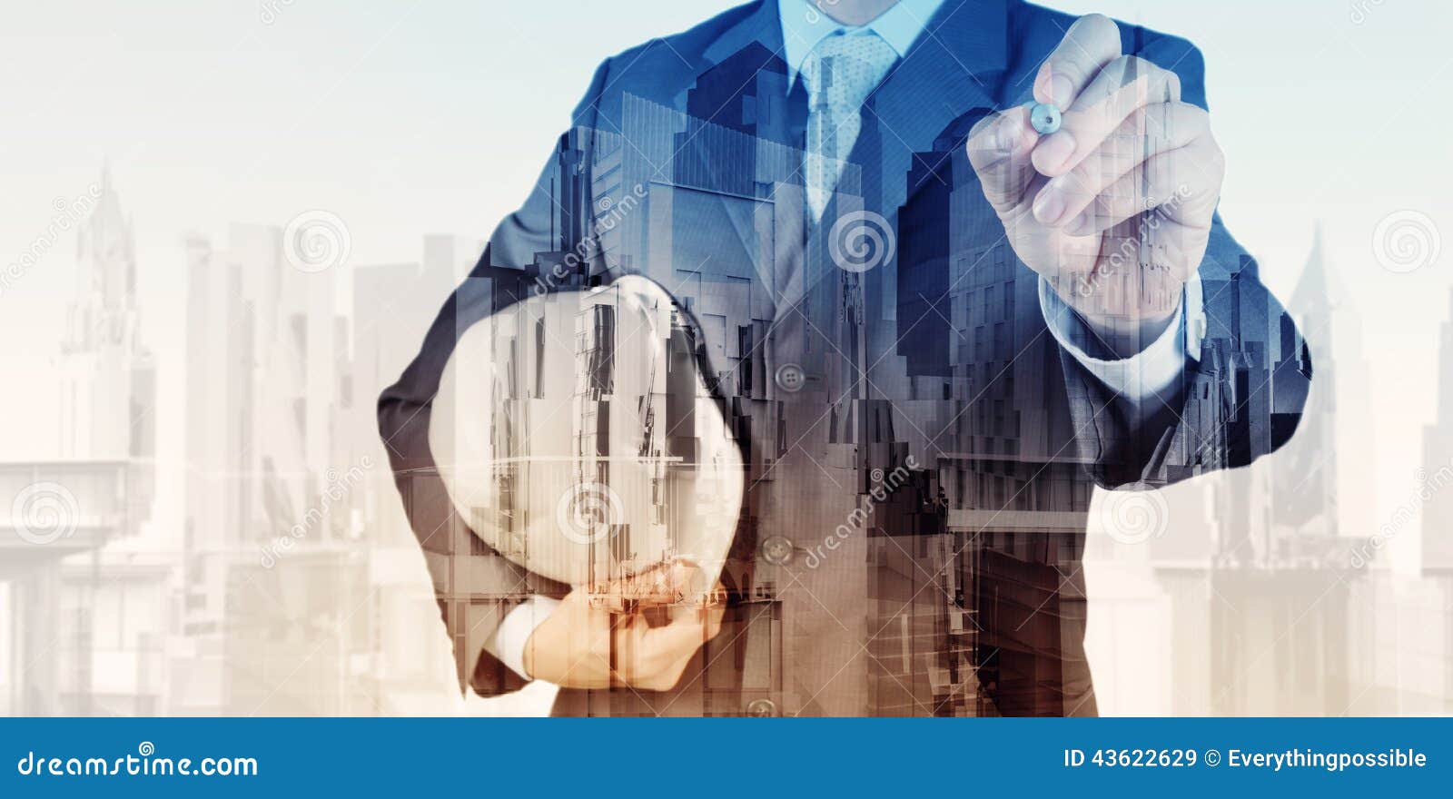 Double Exposure of Business Engineer and Abstract City Stock Image ...