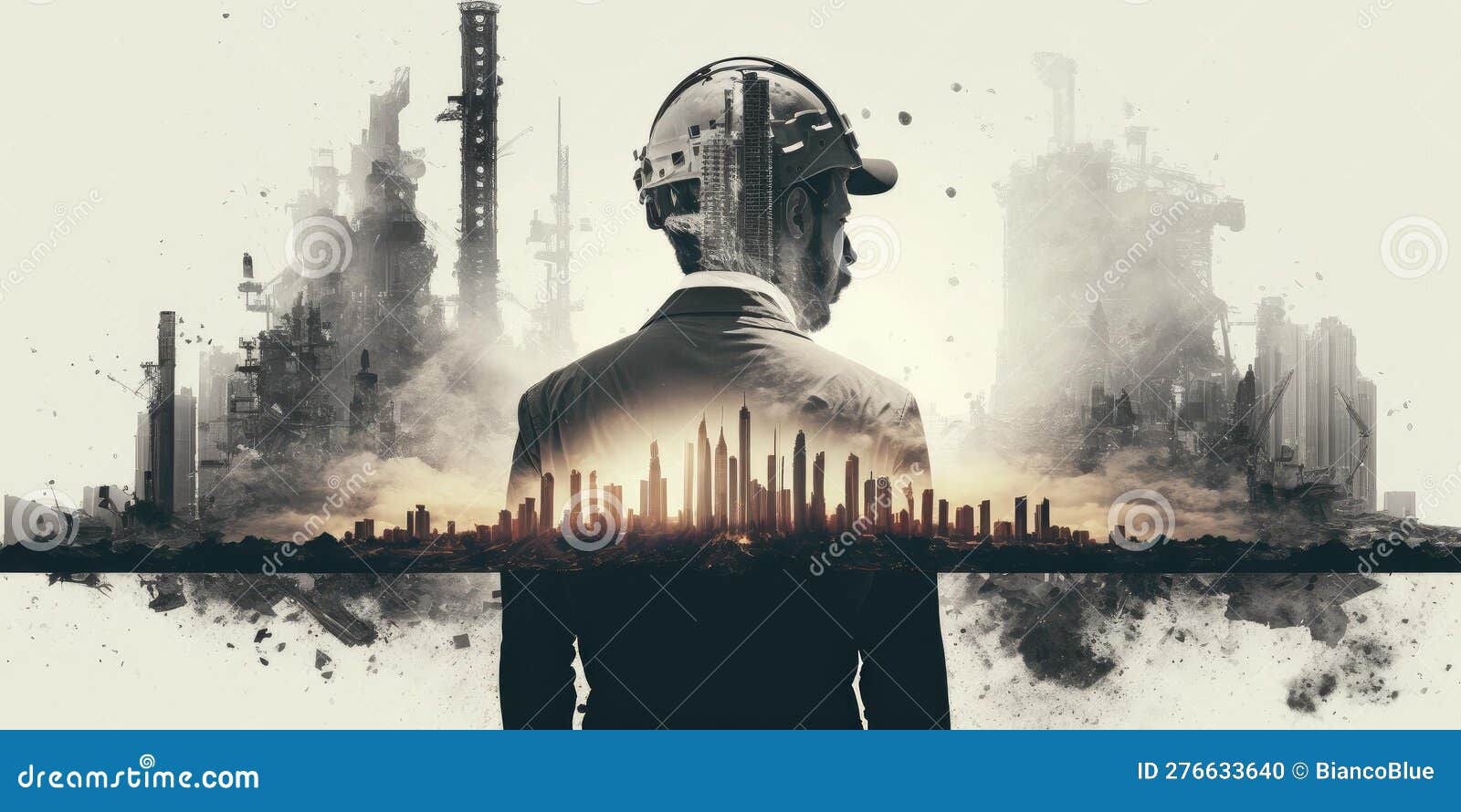 Double Exposure of Businessman or Engineer Stand with Construction ...