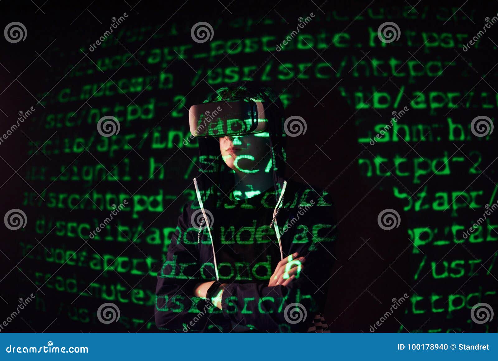 Double Exposure of a Caucasian Man and Virtual Reality Headset is ...