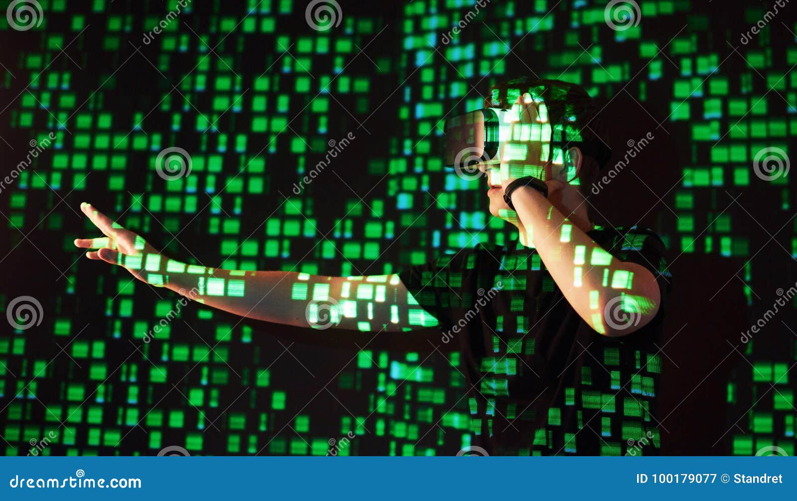 Double Exposure of a Caucasian Man and Virtual Reality Headset is ...