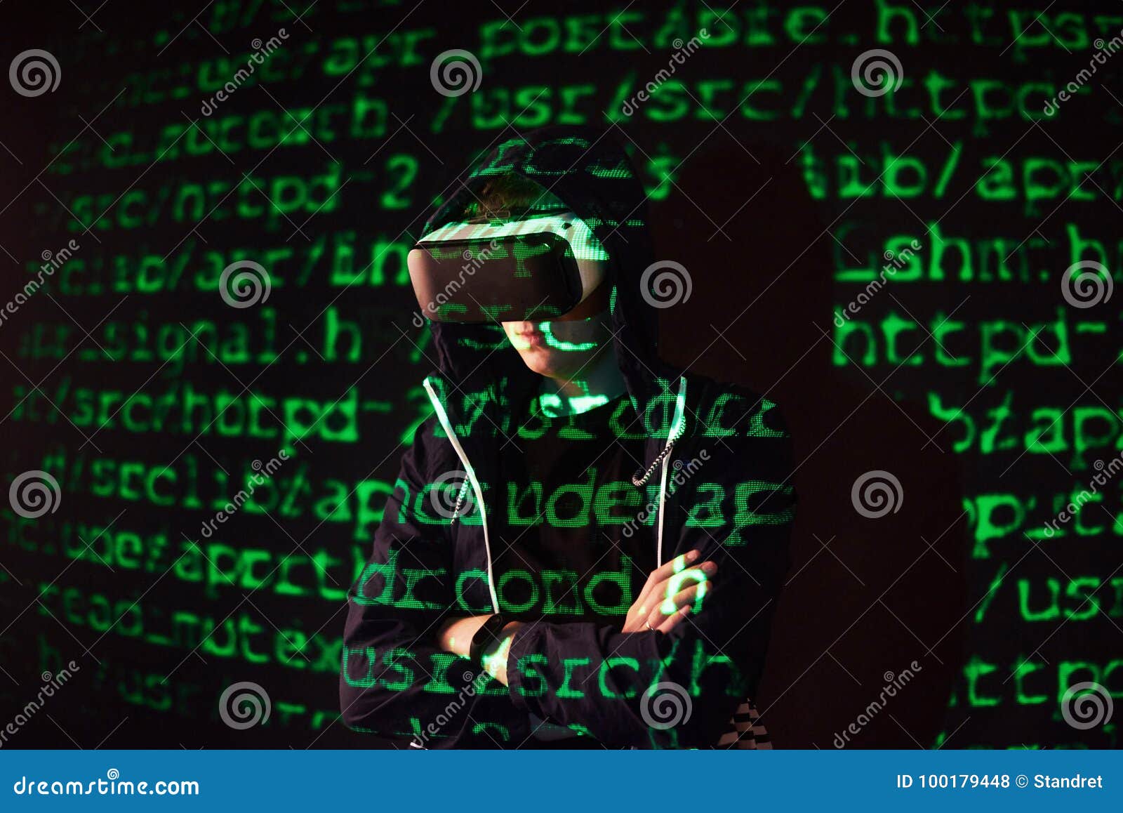 Double Exposure of a Caucasian Man and Virtual Reality Headset is ...