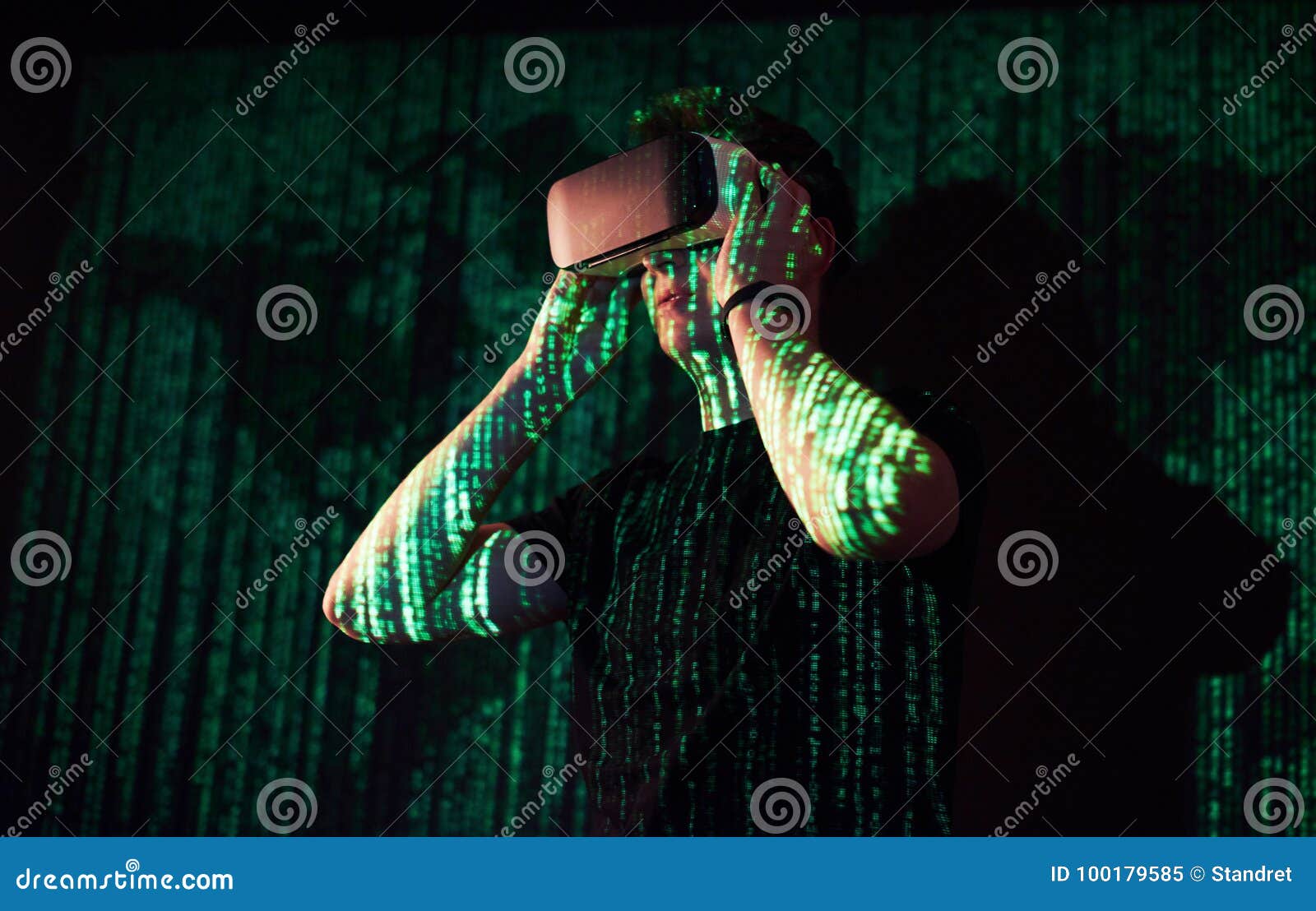 Double Exposure of a Caucasian Man and Virtual Reality Headset is ...