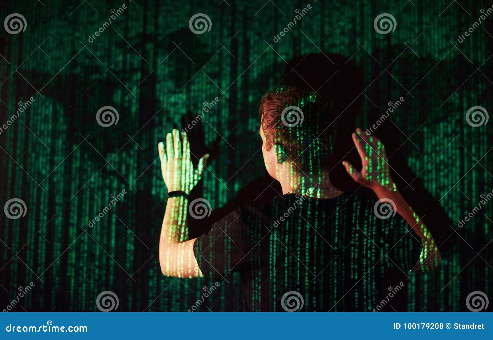 Double Exposure of a Caucasian Man and Virtual Reality VR Headset is ...