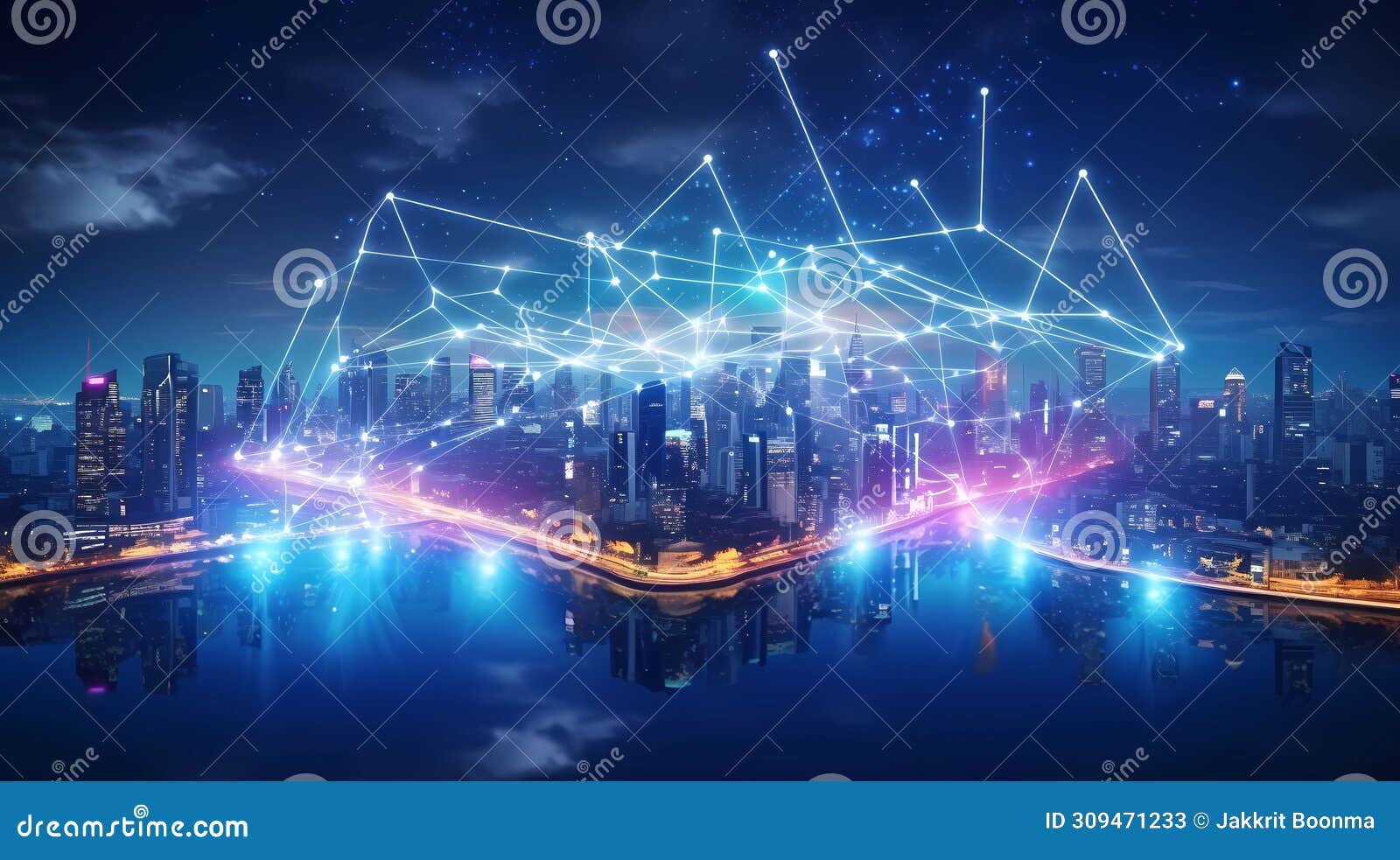 Double Exposure of City and Network Connection Concept, Generative AI ...